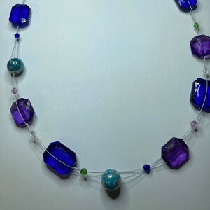 Floating Necklace / Purple and Blue Floating Necklace / Layered ...