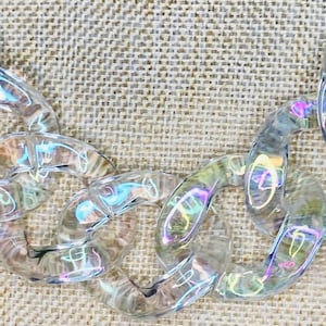 Large Chain Link Necklace / Clear White Links Statement Necklace ...