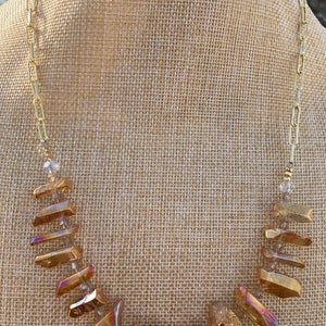Ladies Colored Champagne Gold Rock Crystals Chain Necklace / 18K Plated ...