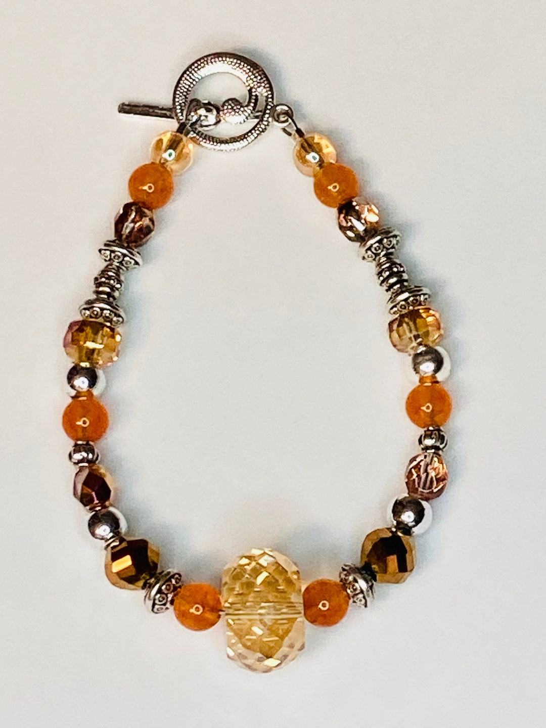 Fall Autumn Amber Colored Bracelet / Crystal Bracelet / Orange Beads ...