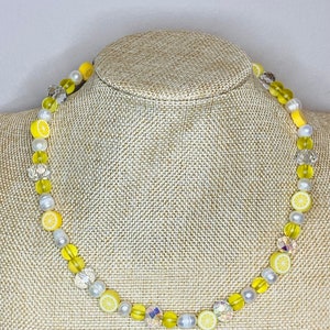 Lemon Beaded Necklace / Lemon Freshwater Pearl Necklace / Lemon Jewelry ...