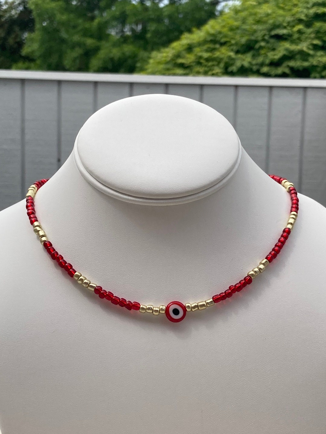 Evil Eye Necklace / Gold Evil Eye Necklace / Red Evil Eye Beaded ...
