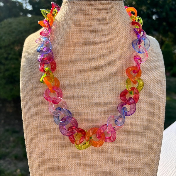 Colorful Chunky Chain Statement Necklace - Etsy