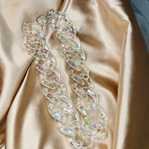 Large Chain Link Necklace / Clear White Links Statement Necklace ...