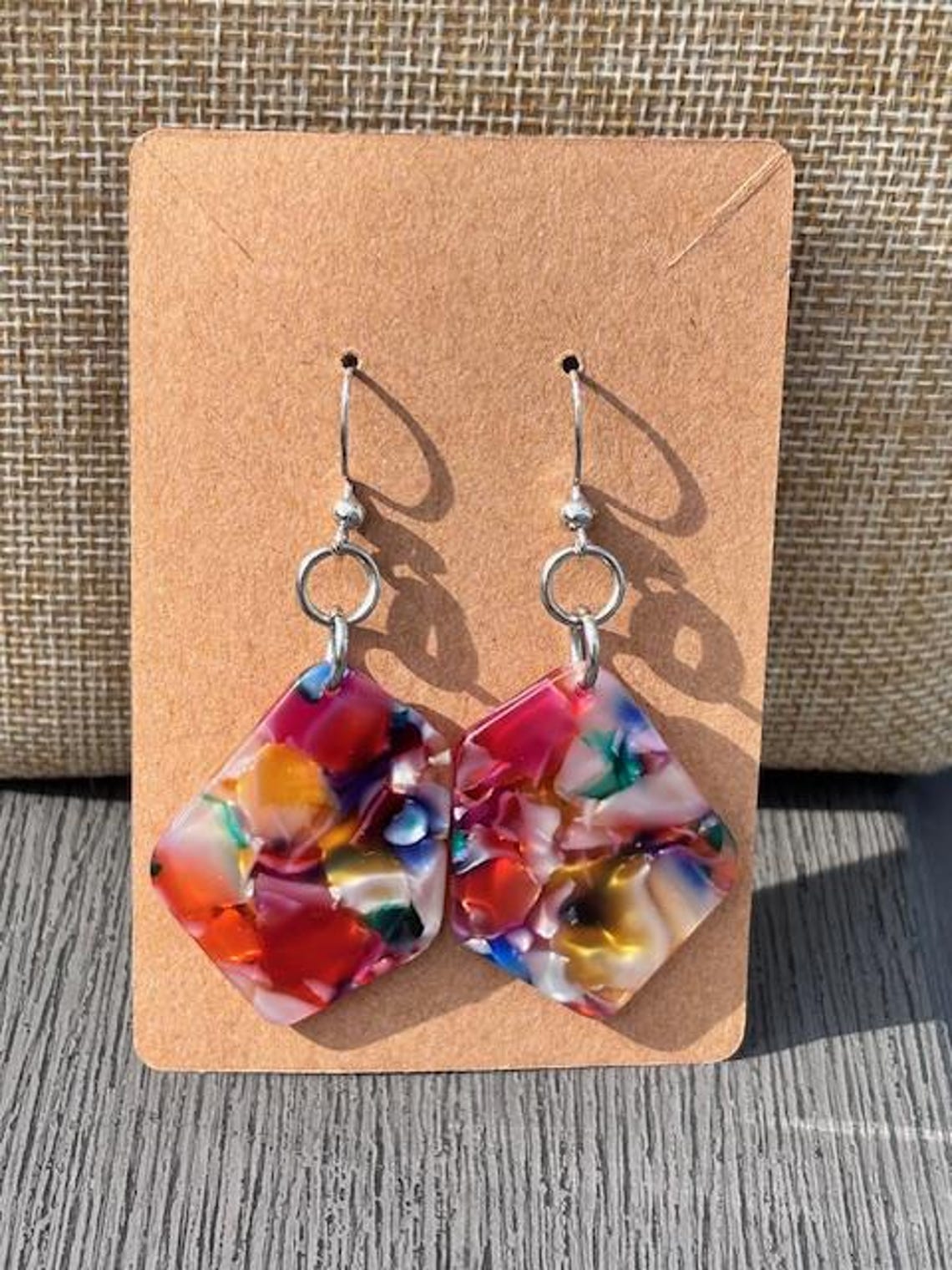 Rainbow Watercolor Tortoise Shell Beaded Earrings / Geometric Statement ...