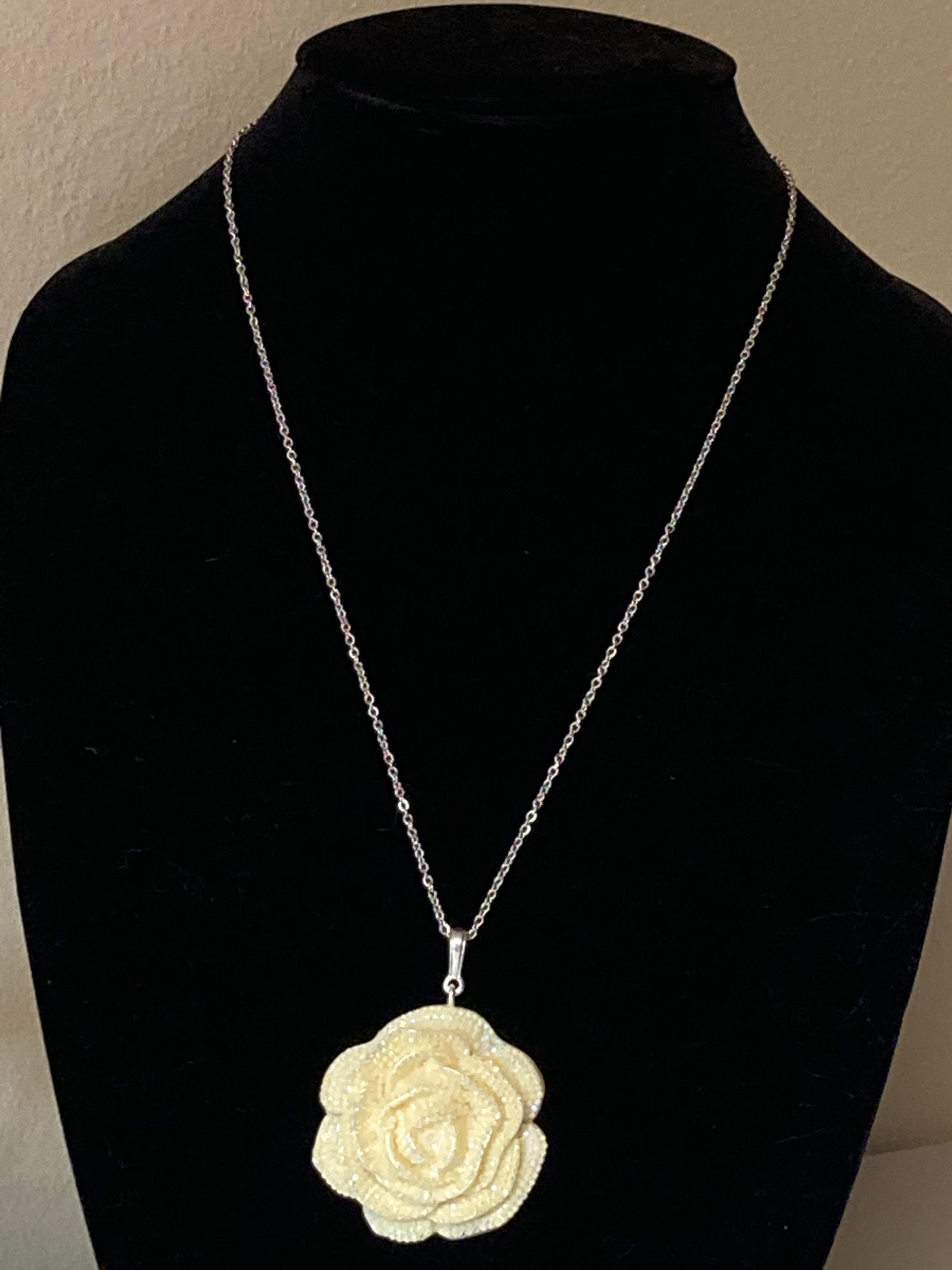 Chunky Rose Flower Necklace / Ivory Rhinestone Rose / Cream | Etsy