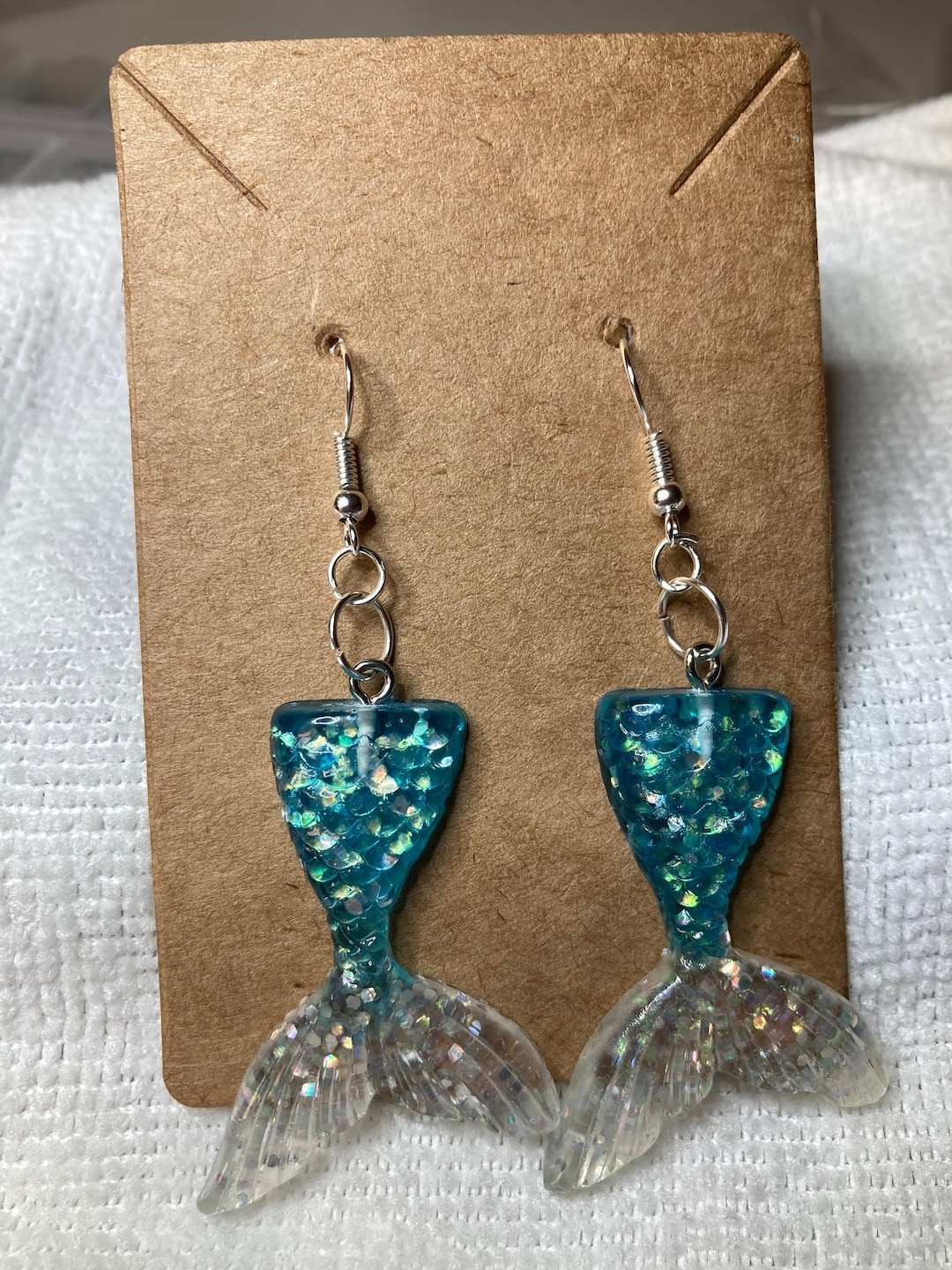 Blue and White Sparkle Resin Mermaid/mermaids Glitter Earrings - Etsy