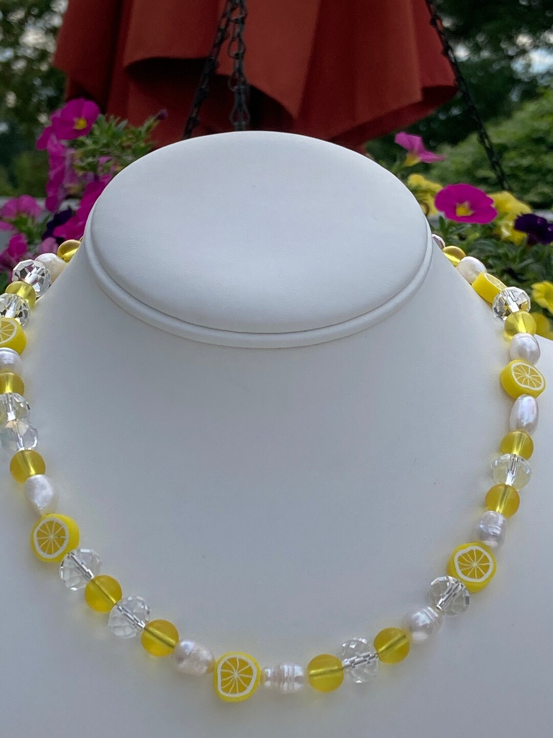 Lemon Beaded Necklace / Lemon Freshwater Pearl Necklace / - Etsy