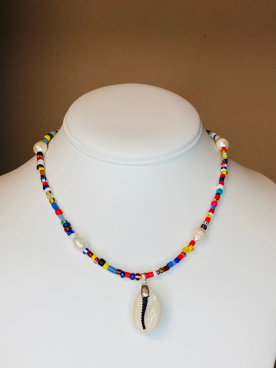 Conch Shell African Beaded Necklace / Freshwater Pearl Necklace / Beads ...