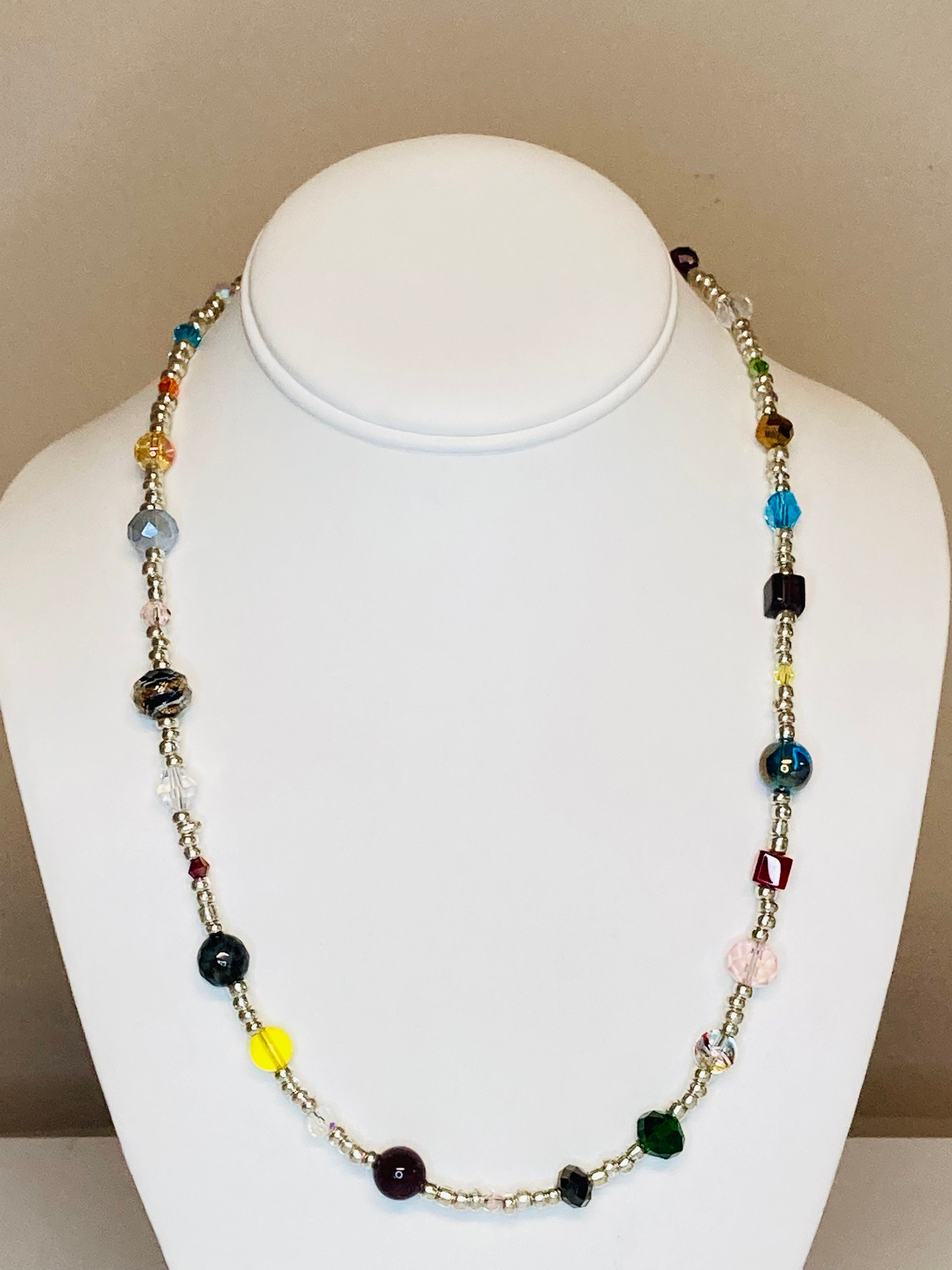 Calliope Necklace / Silver Seed Bead Necklace / Multi-gem Necklace ...