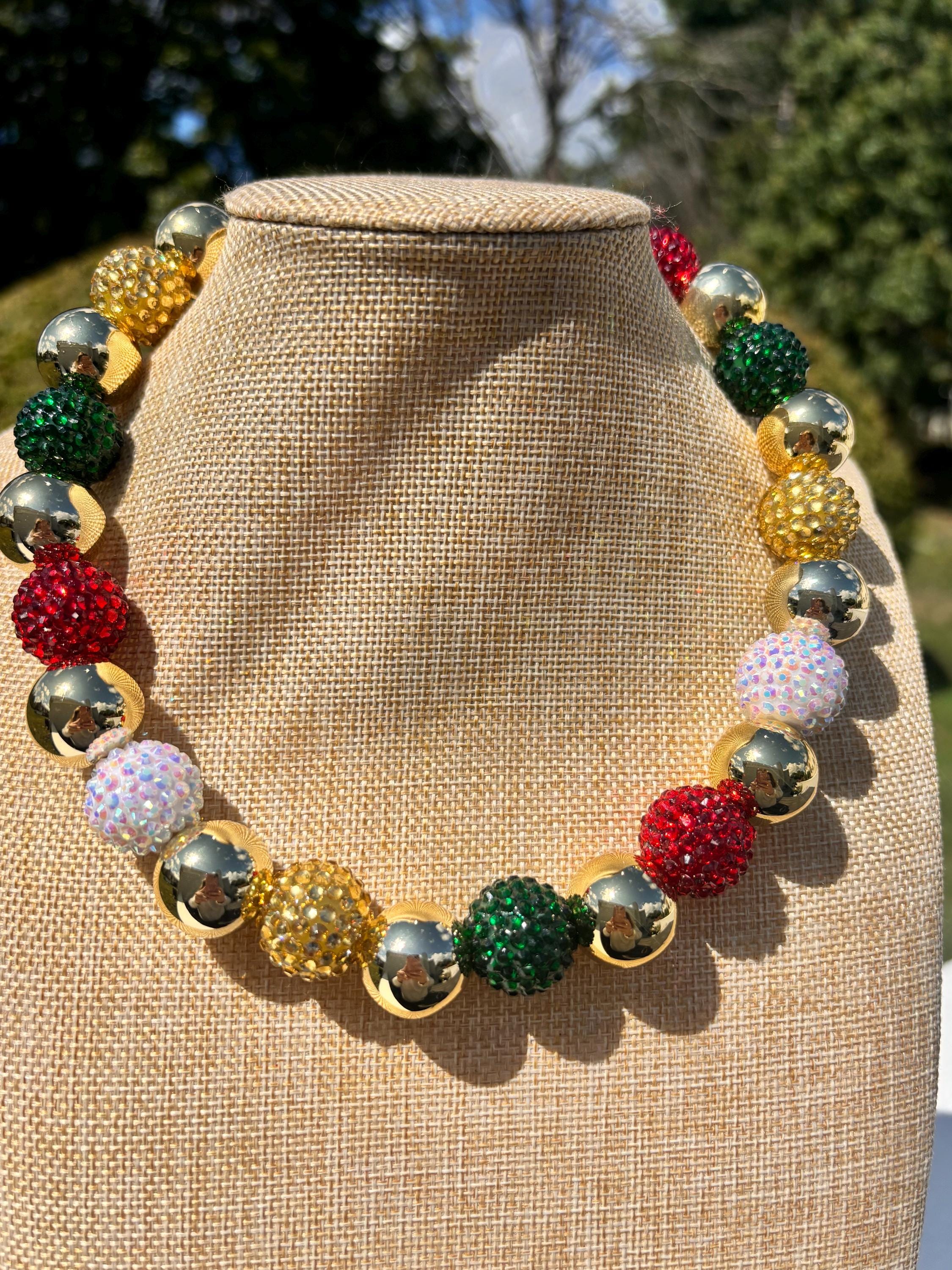 Christmas Beaded Necklace for Her / Chunky Christmas Necklace / Red ...