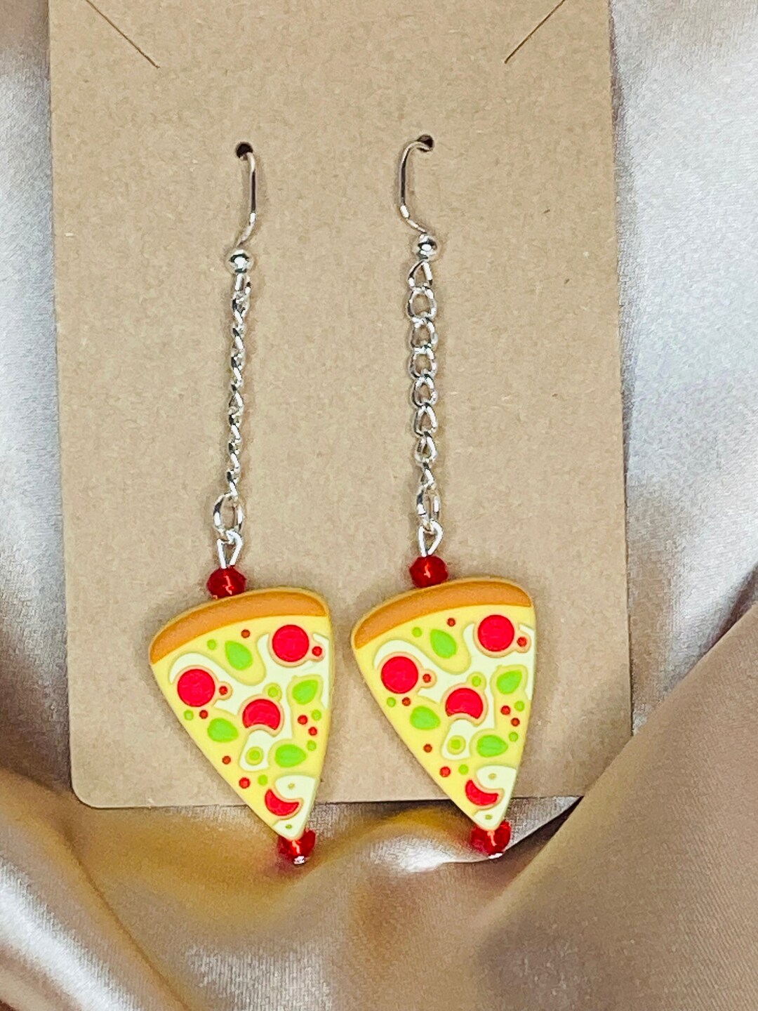 Fun Pepperoni Pizzas With Red Crystals / Long Earrings - Etsy