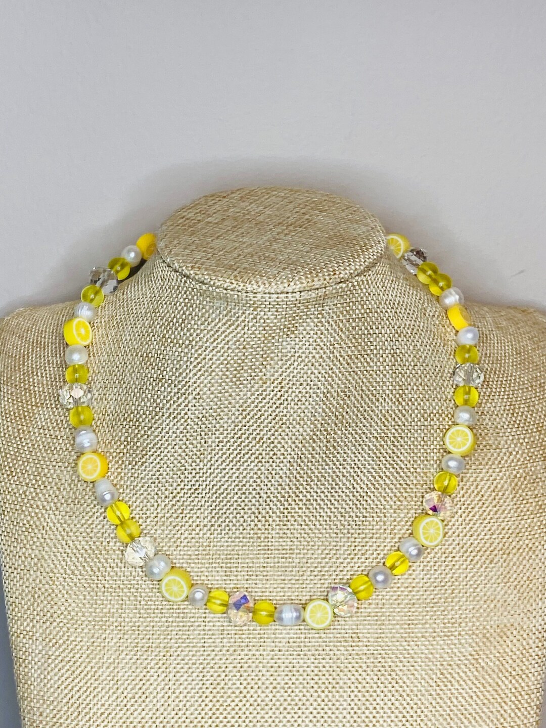 Lemon Beaded Necklace / Lemon Freshwater Pearl Necklace / Lemon Jewelry ...