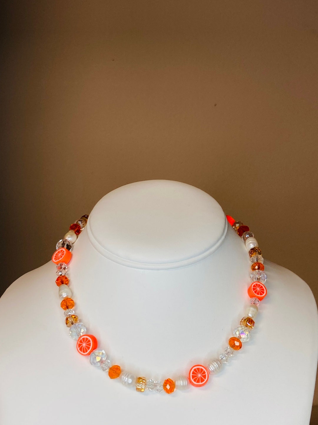 Fruit Orange Necklace / Orange Beaded Necklace / Freshwater Pearl With ...