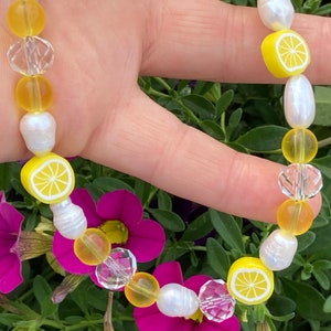 Lemon Beaded Necklace / Lemon Freshwater Pearl Necklace / Lemon Jewelry ...