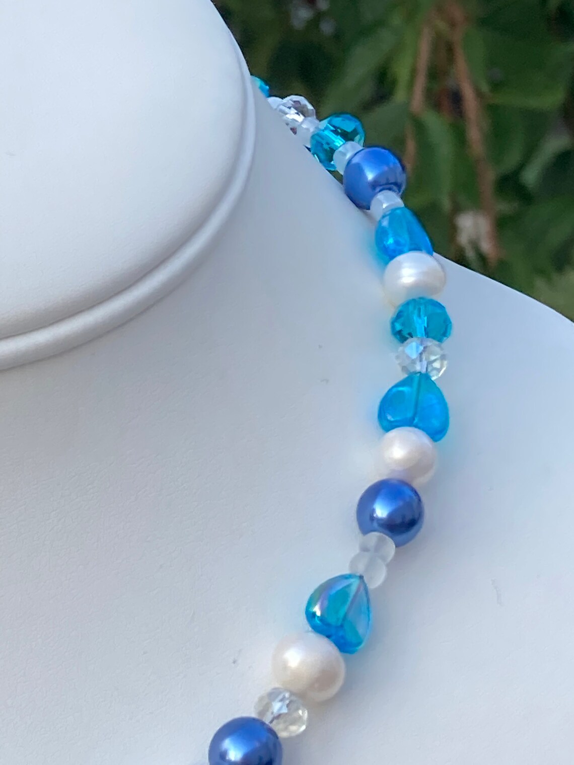 Blueberry Pearl Necklace / Blue Heart Necklace / Y2K Necklace ...