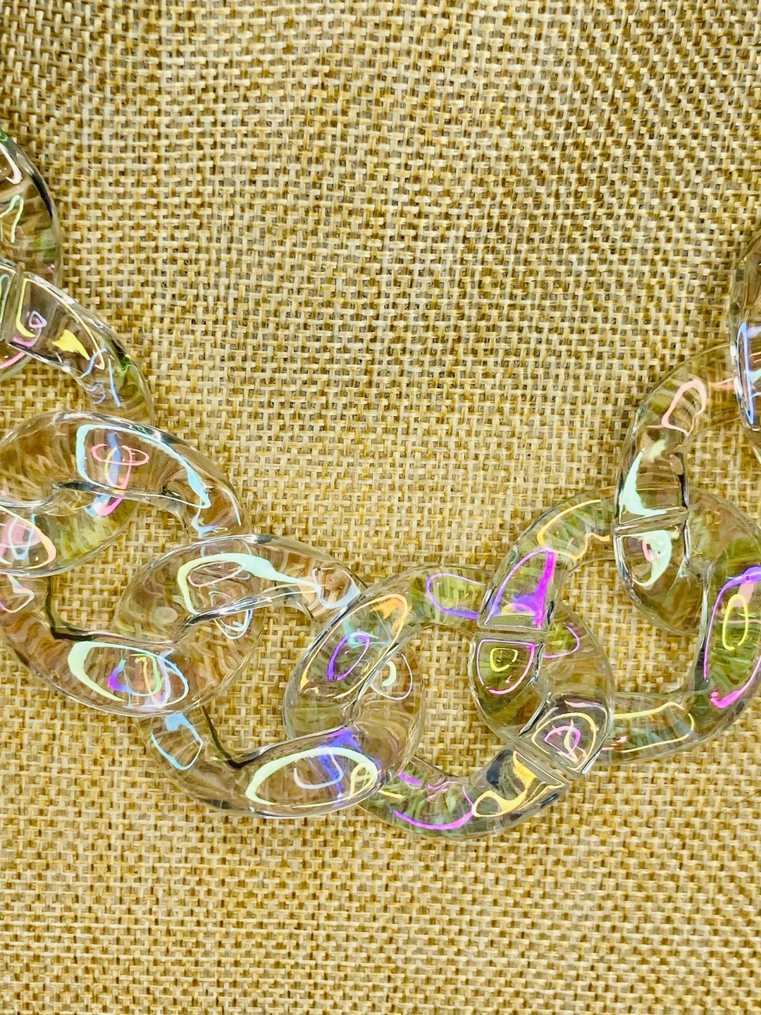 Large Chain Link Necklace / AB Rainbow Clear White Links Statement ...