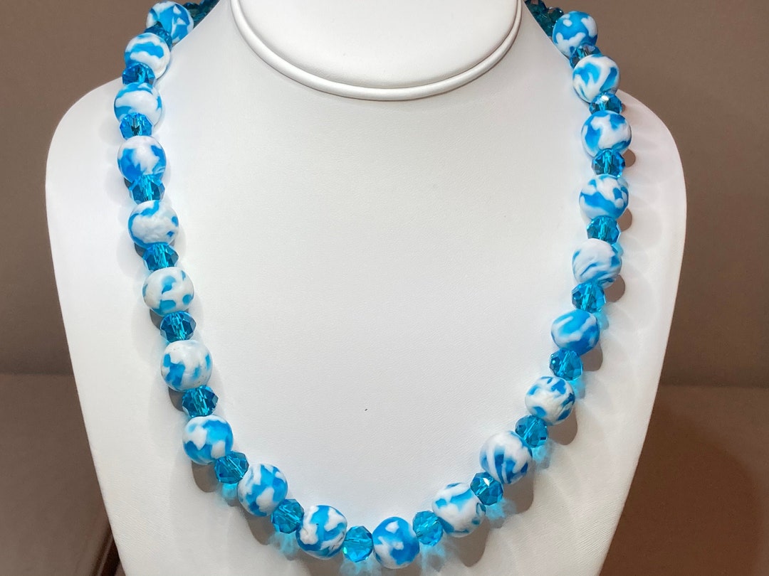 Collier de perles ethniques Sky Blue Cloud Femme / Couleurs mosaïque ...