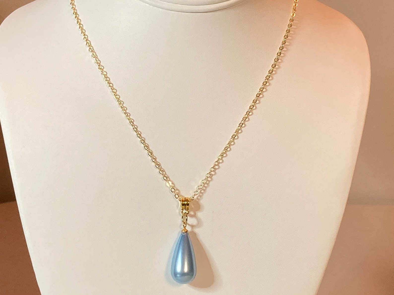 Baby Blue Teardrop Necklace / Pale Blue Teardrop Pearl | Etsy