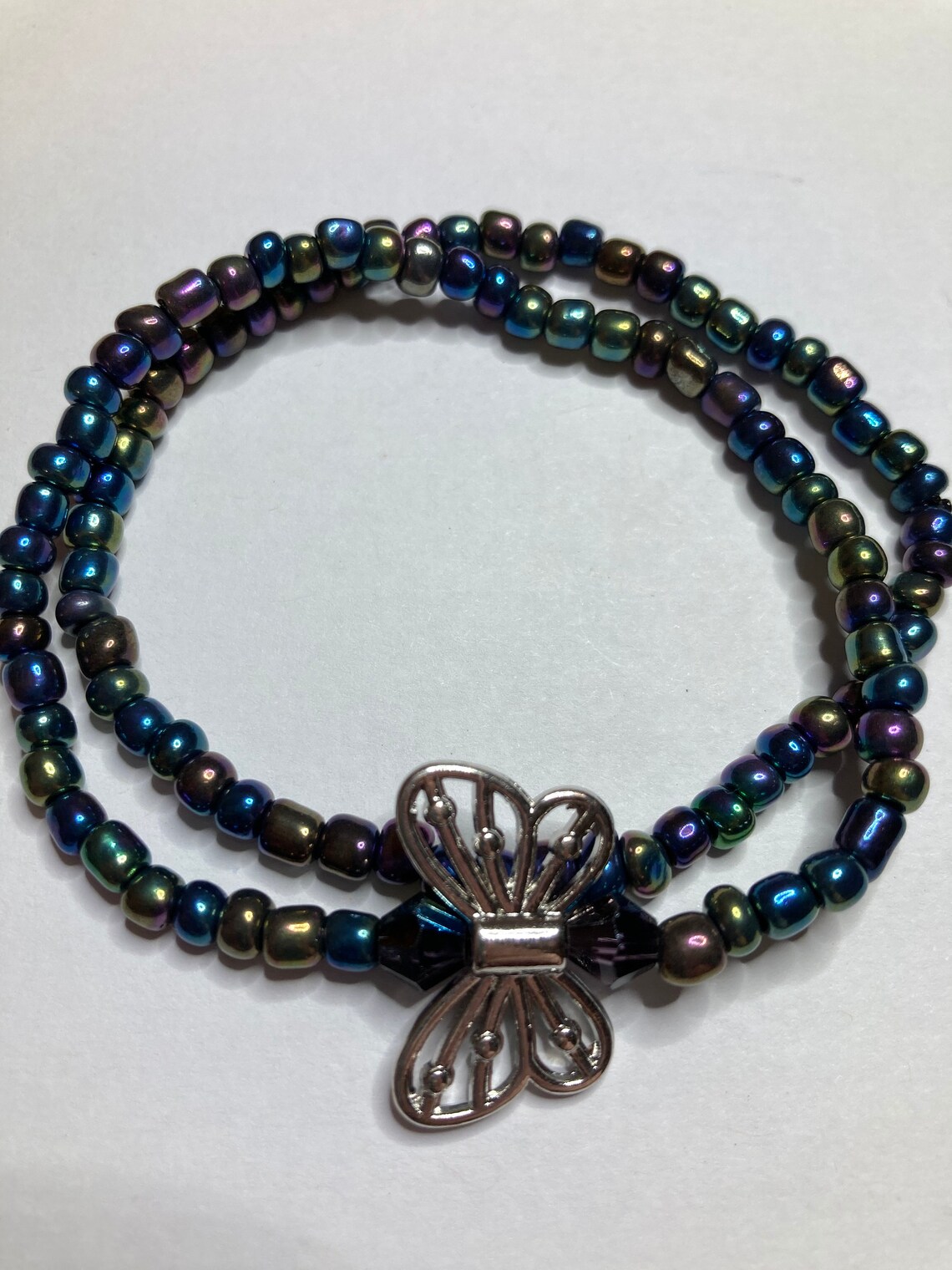 Butterfly Seed Bead Bracelet / Butterfly With Crystal Beads - Etsy