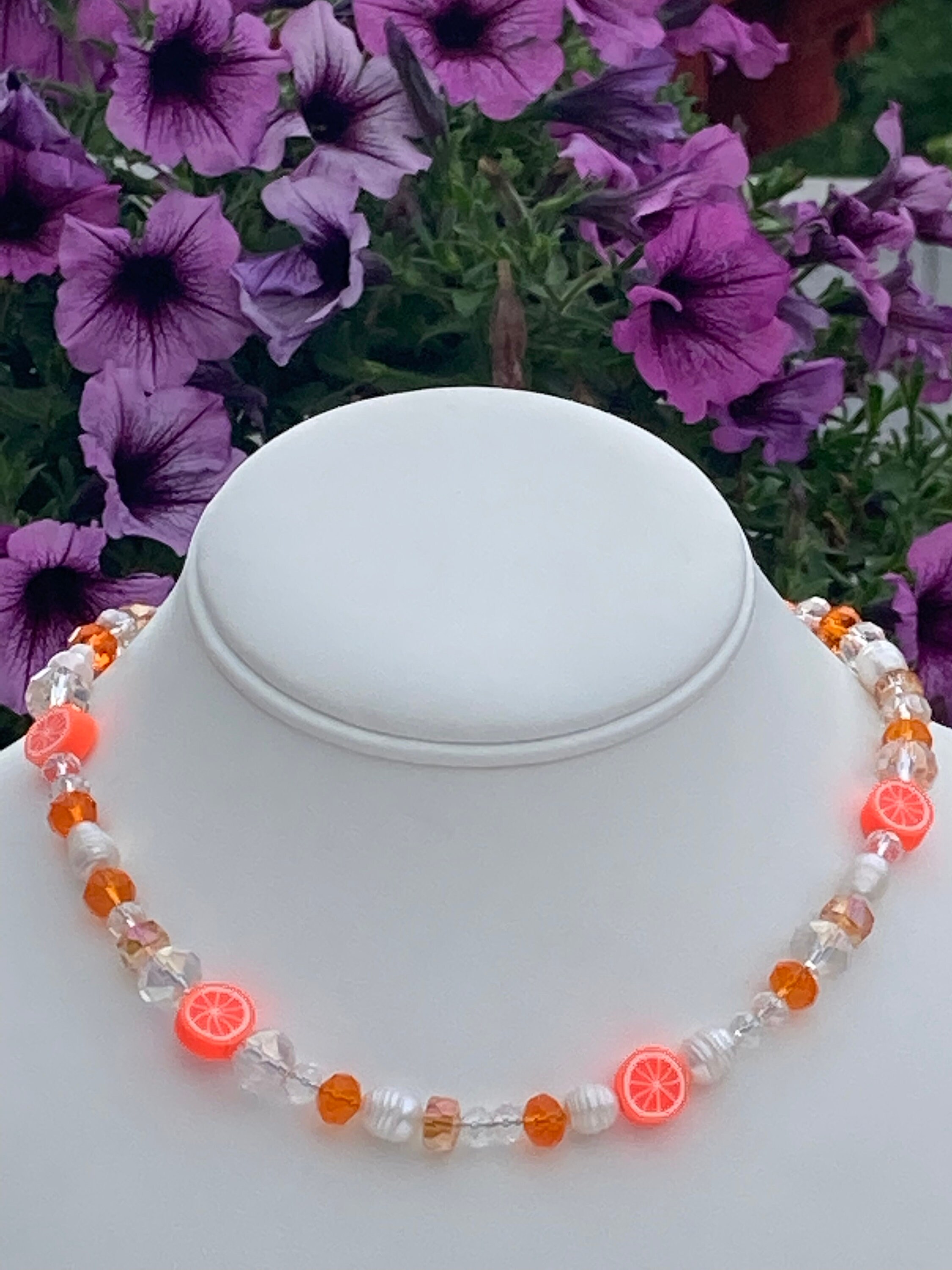 Fruit Orange Necklace / Orange Beaded Necklace / Freshwater Pearl With ...