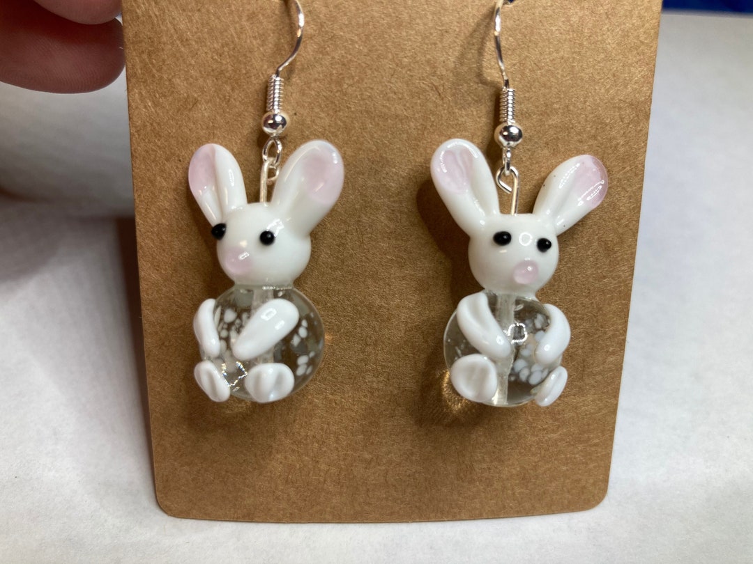White Rabbit Earrings / Glass Rabbits / Rabbit Earrings / Bunny ...
