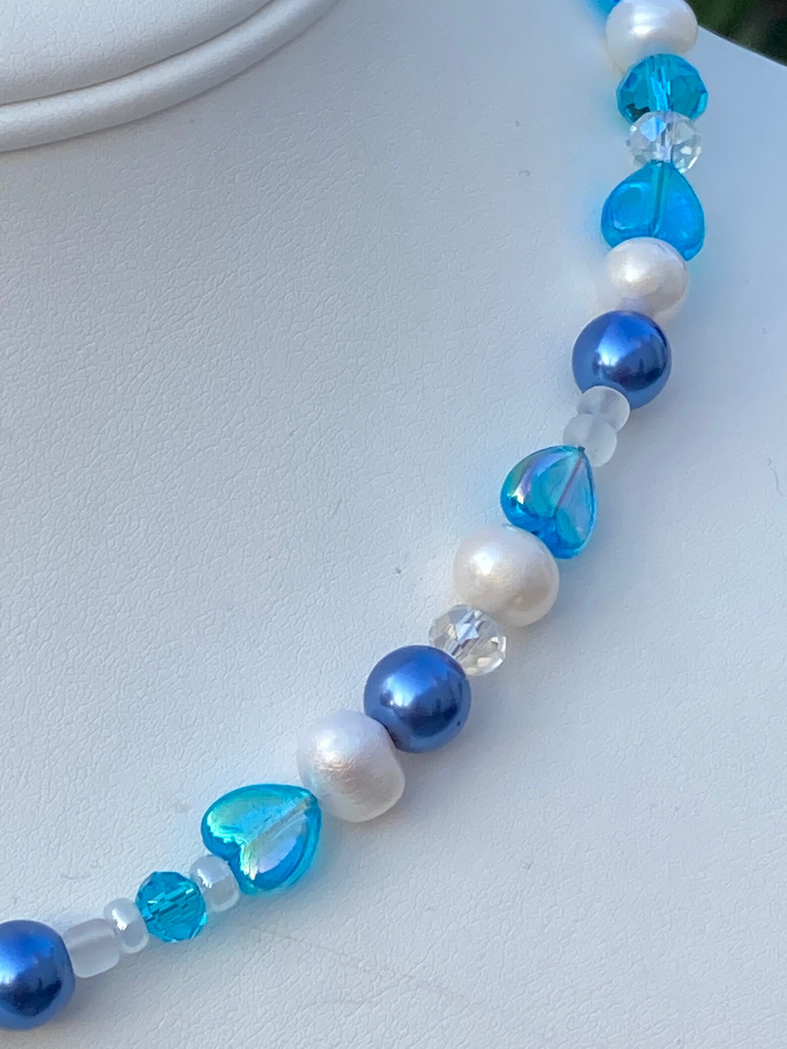 Blueberry Pearl Necklace / Blue Heart Necklace / Y2K Necklace ...