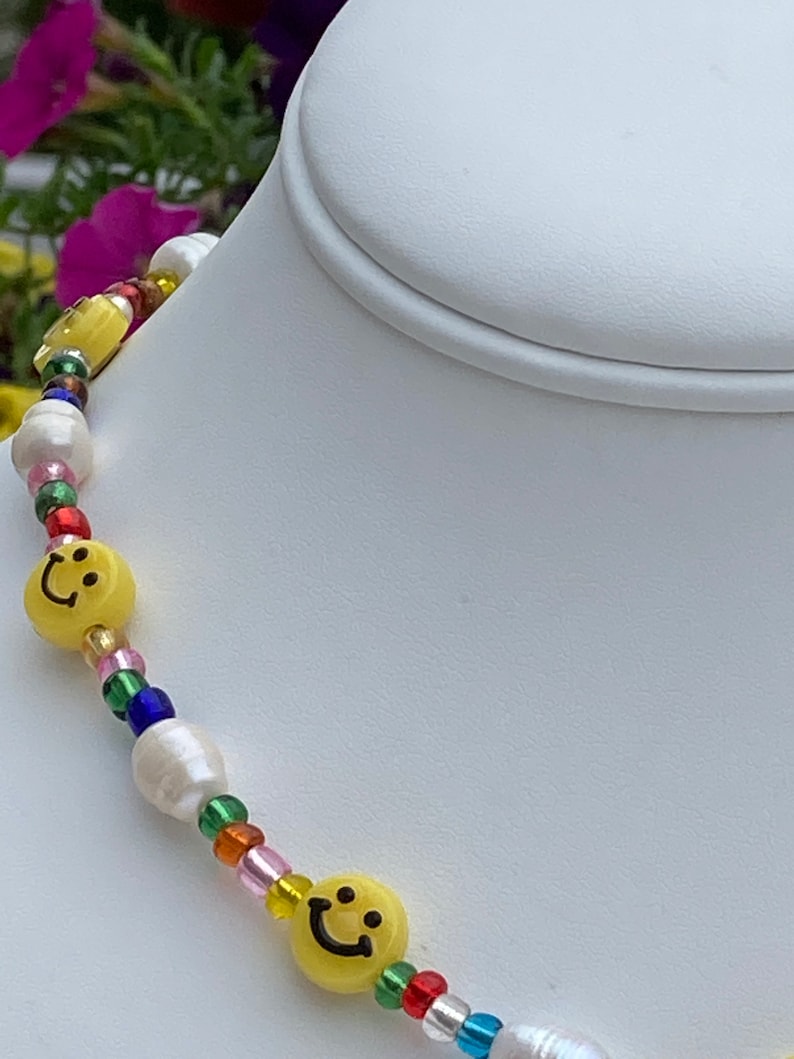 Y2K Smiley Face Pearl Choker / Smiley Face Necklace / Freshwater Pearls ...