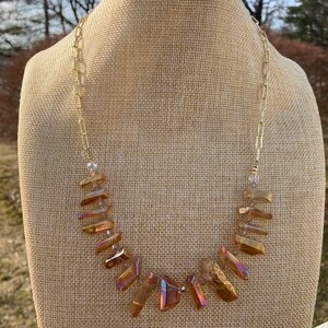Ladies Colored Champagne Gold Rock Crystals Chain Necklace / 18K Plated ...