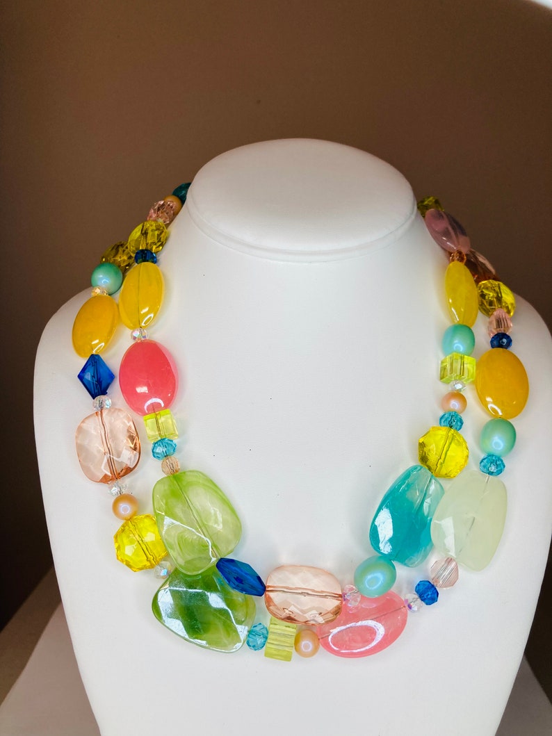 Spring Summer Chunky Necklace / Colorful Statement / Pastel | Etsy
