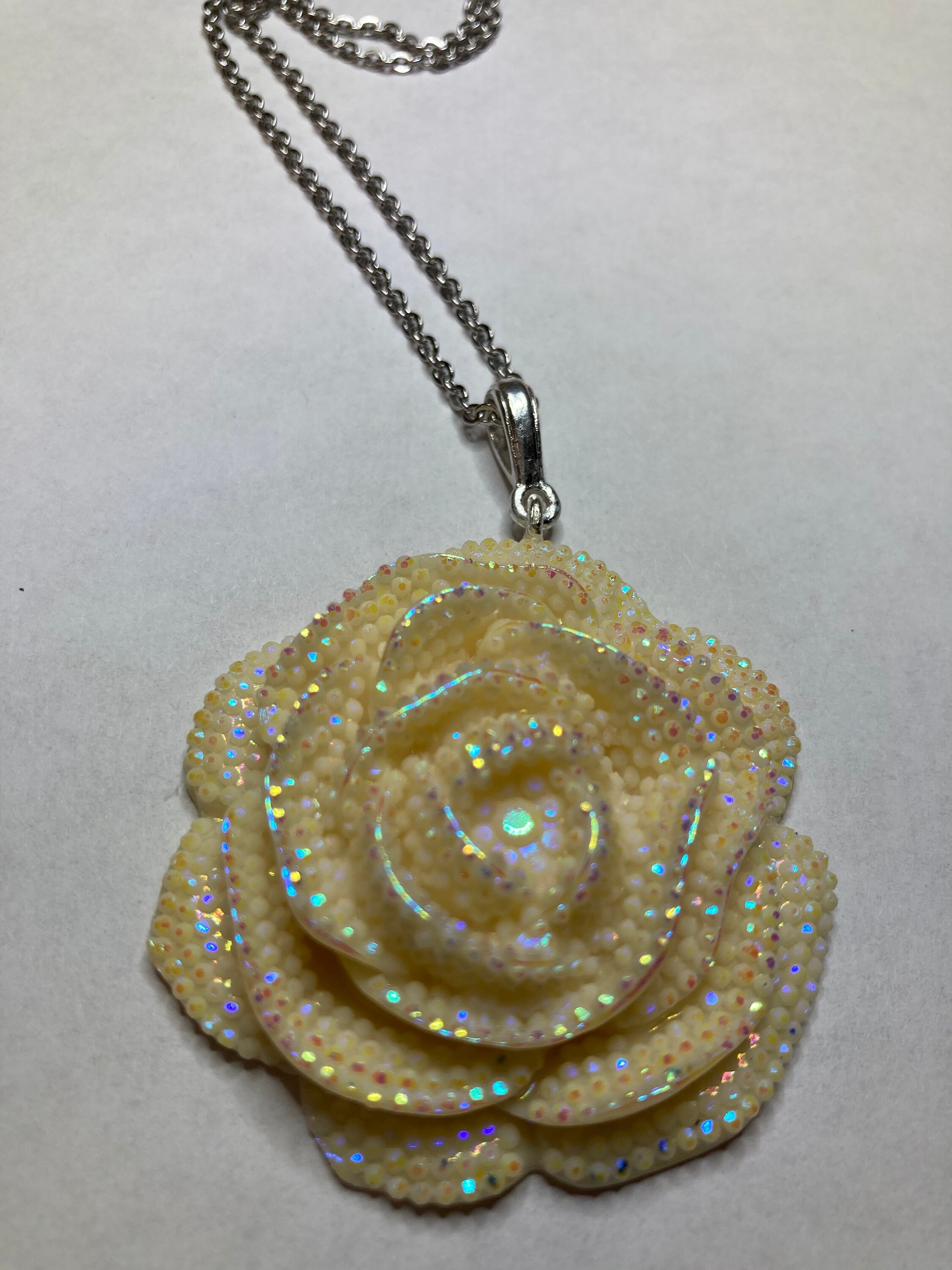 Chunky Rose Flower Necklace / Ivory Rhinestone Rose / Cream | Etsy