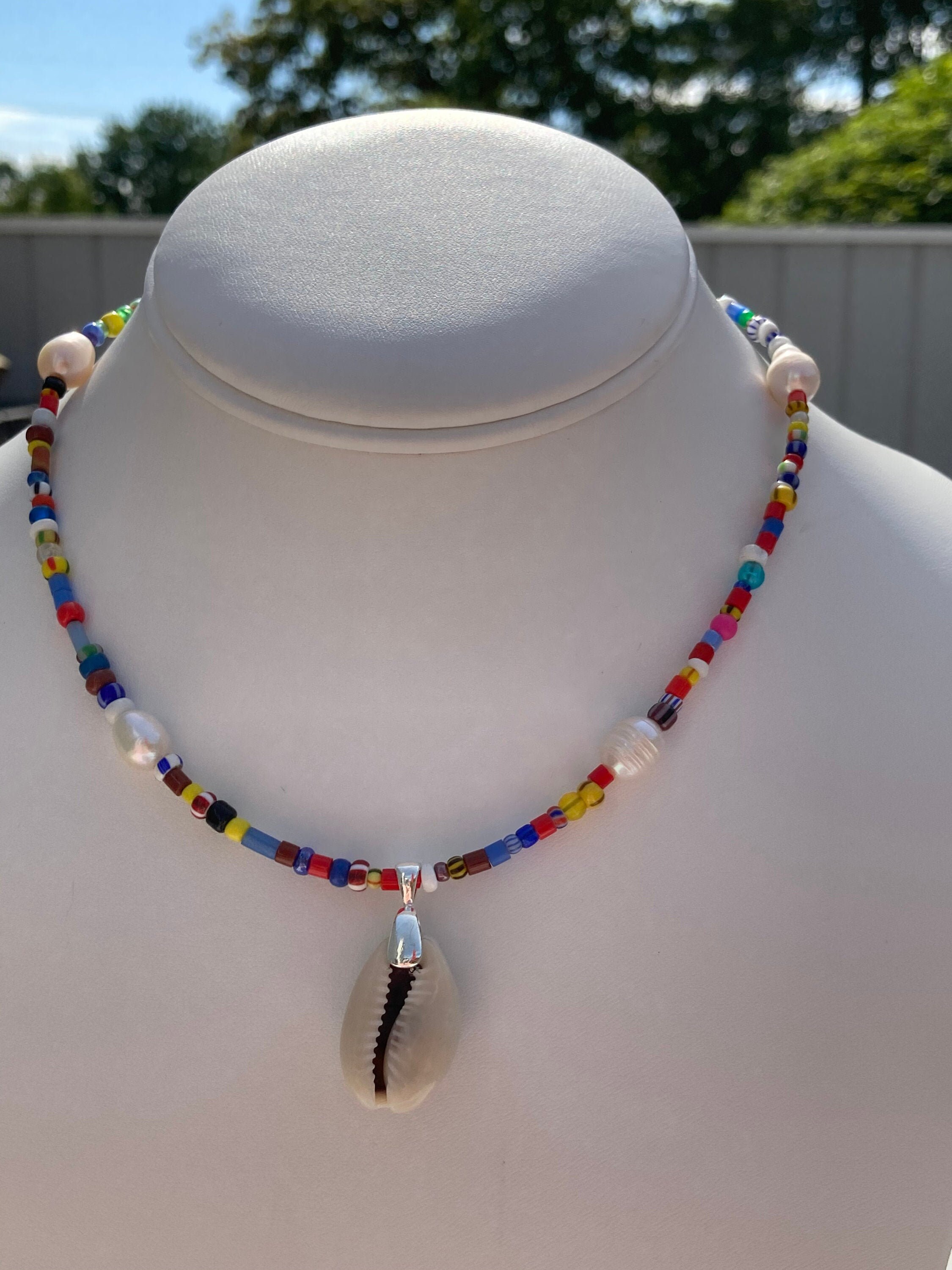 Conch Shell Necklace / Freshwater Pearl Necklace / Beads Made | Etsy