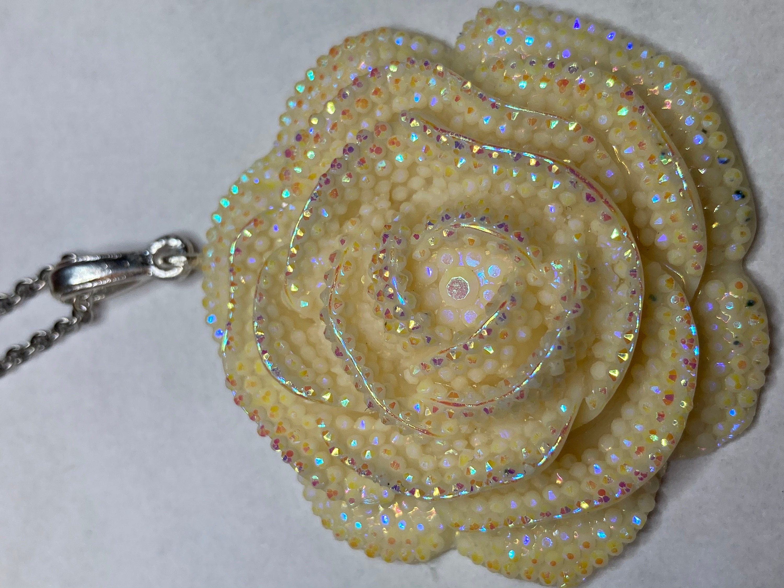 Chunky Rose Flower Necklace / Ivory Rhinestone Rose / Cream | Etsy