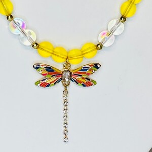Multicolor Dragonfly Rhinestone / Dragonfly Necklace / Clear and Yellow ...