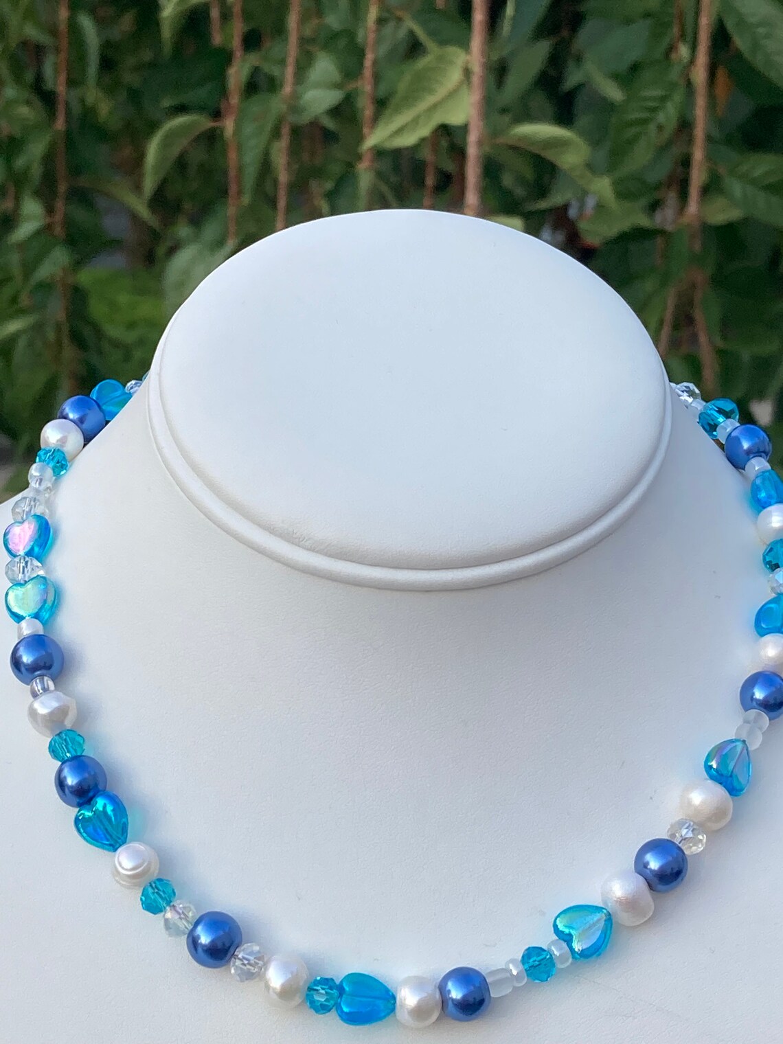 Blueberry Pearl Necklace / Blue Heart Necklace / Y2K Necklace ...