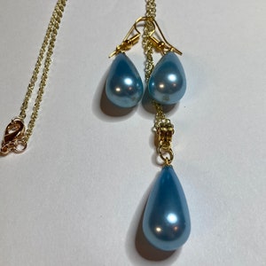 Baby Blue Teardrop Necklace / Pale Blue Teardrop Pearl Necklace / Soft ...