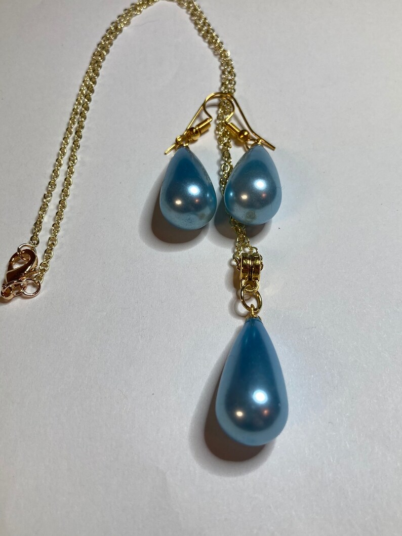 Baby Blue Teardrop Necklace / Pale Blue Teardrop Pearl | Etsy