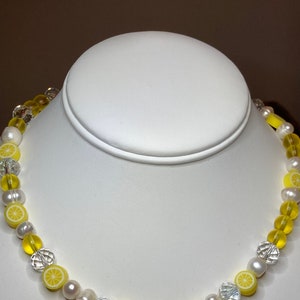 Lemon Beaded Necklace / Lemon Freshwater Pearl Necklace / Lemon Jewelry ...