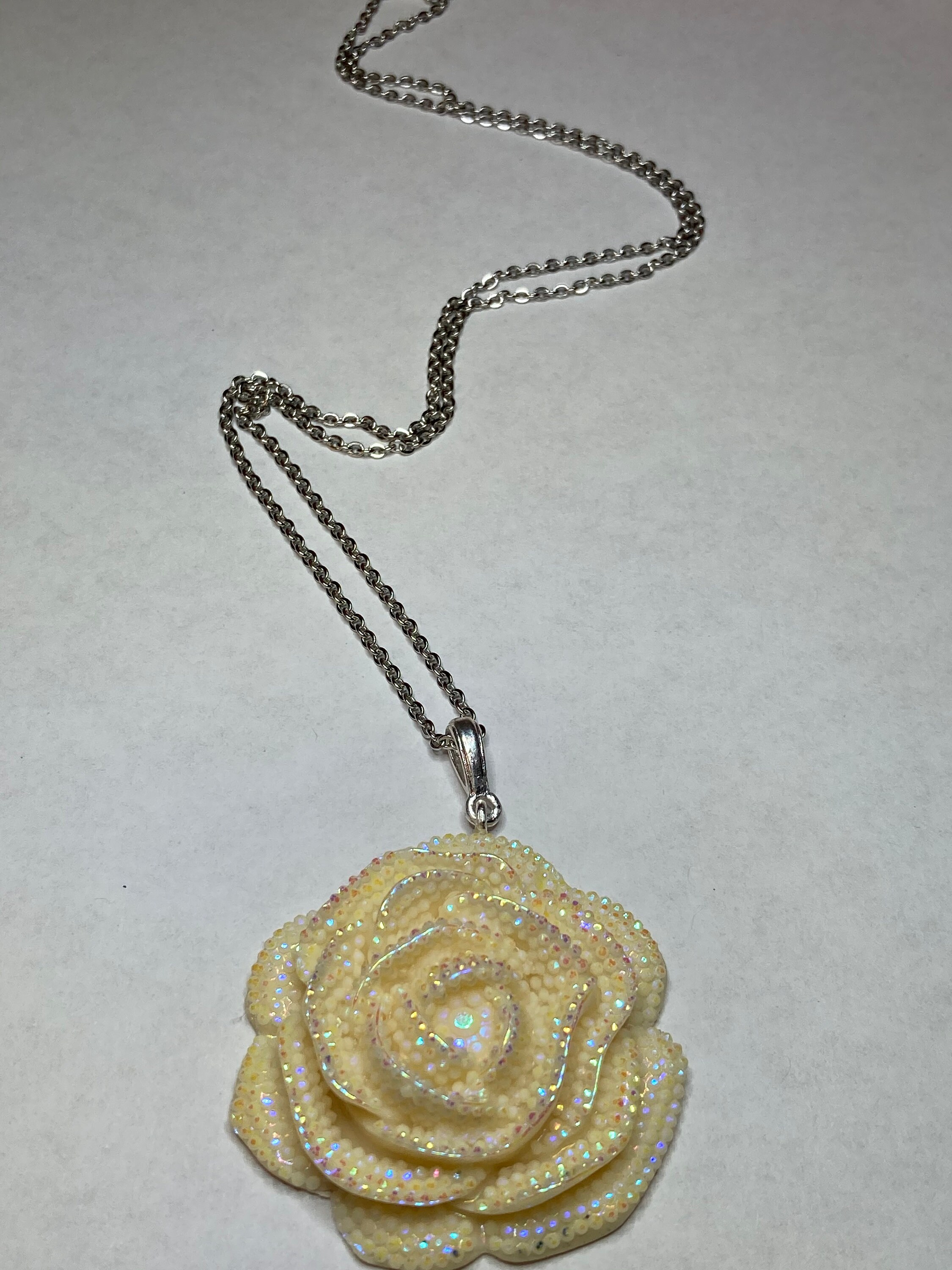 Chunky Rose Flower Necklace / Ivory Rhinestone Rose / Cream | Etsy
