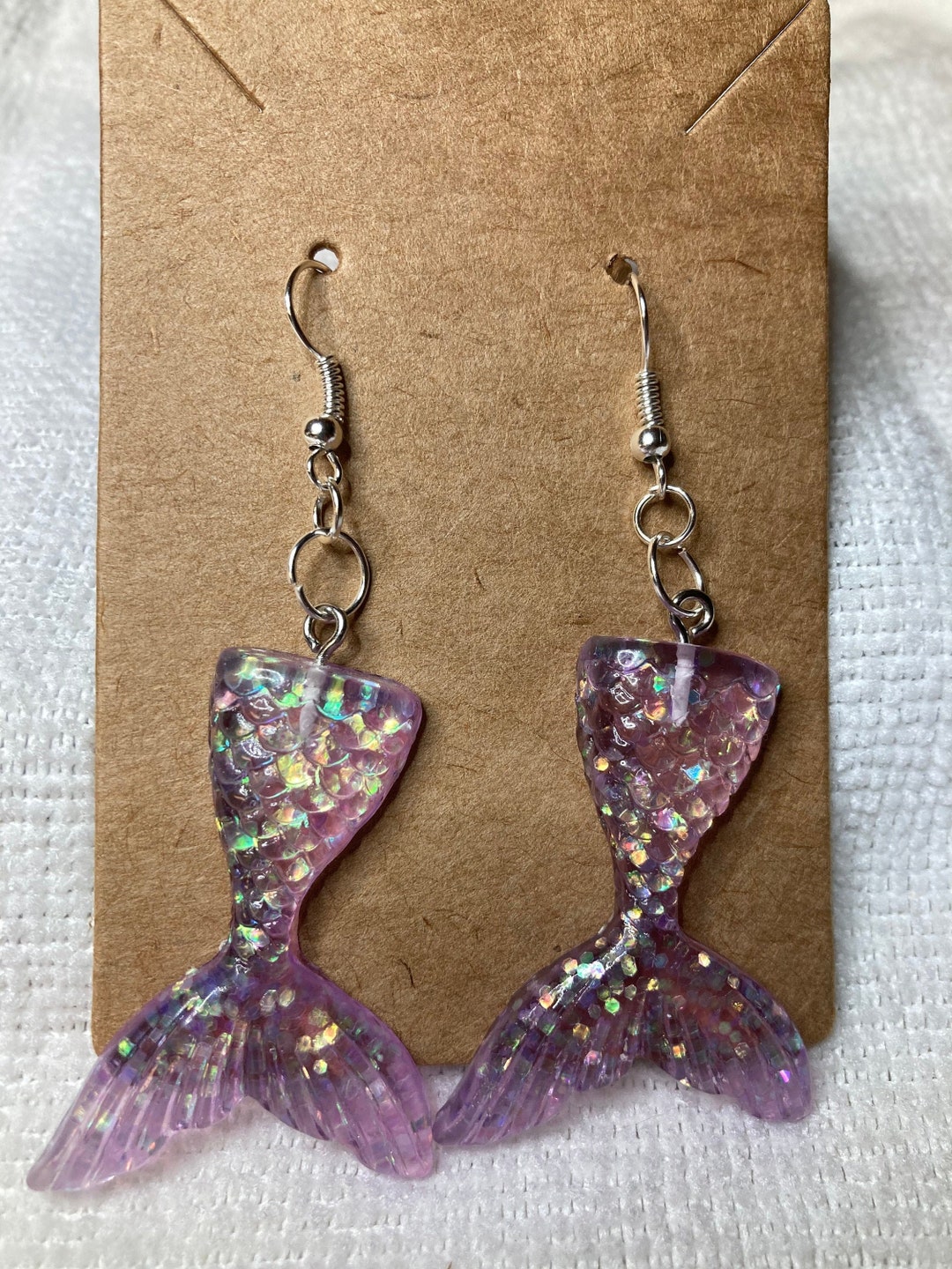 Purple Sparkle Mermaid / Mermaids Tail Glitter Resin Earrings /mermaid ...