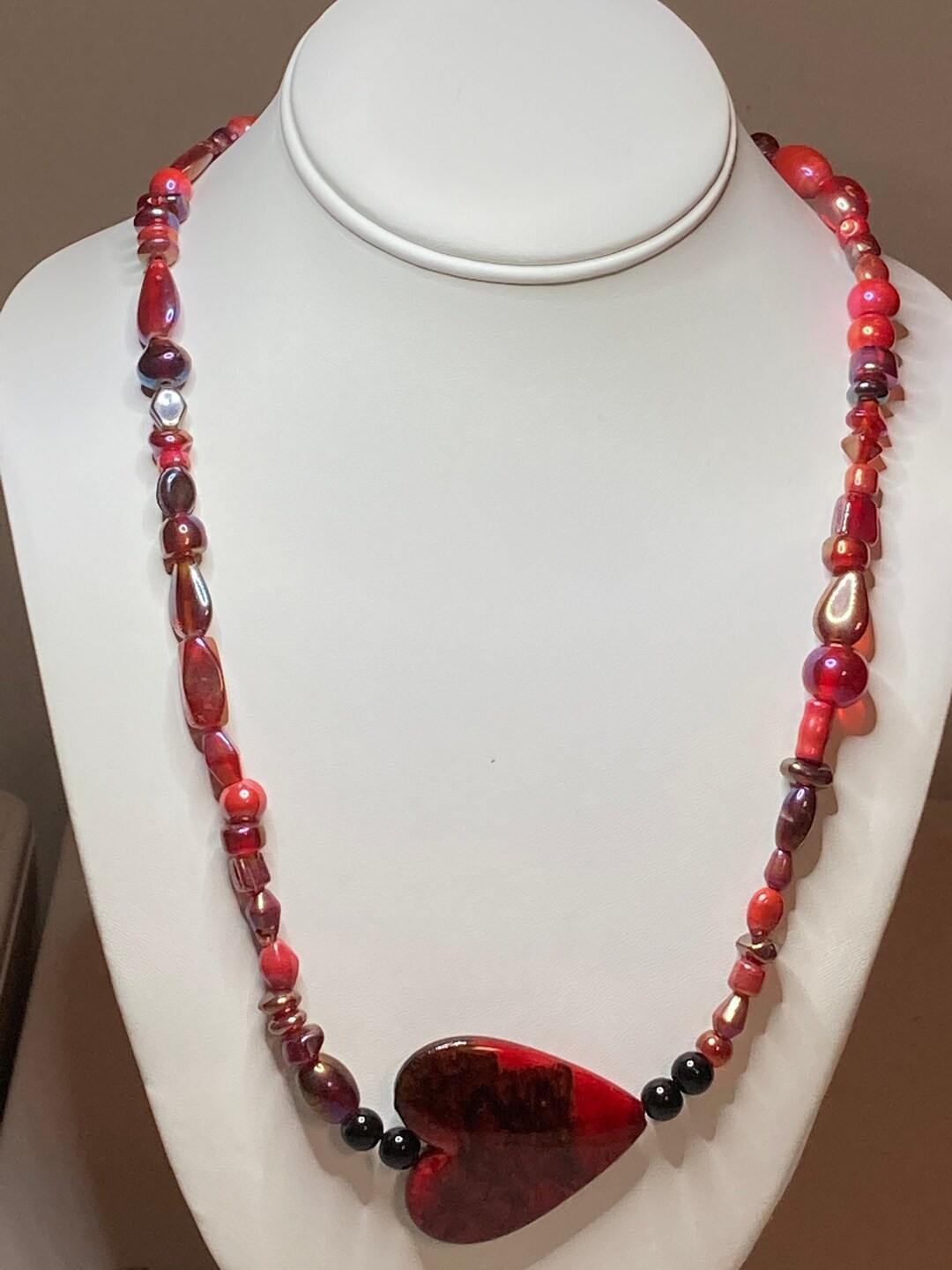 Red Heart Necklace / Red Marble Heart Necklace / Red Heart Necklace ...