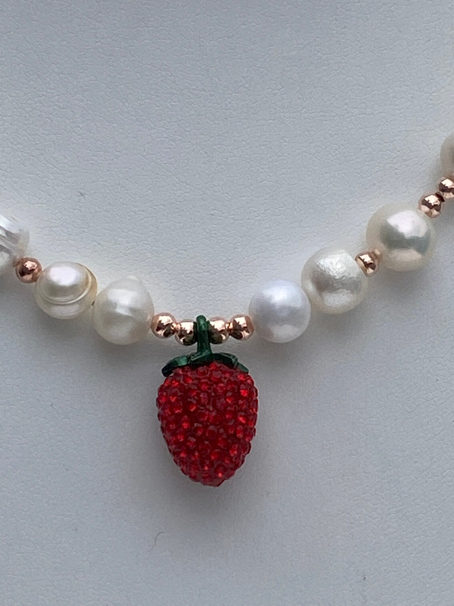 Rhinestone Strawberry Necklace / Freshwater Pearls / Fruit - Etsy
