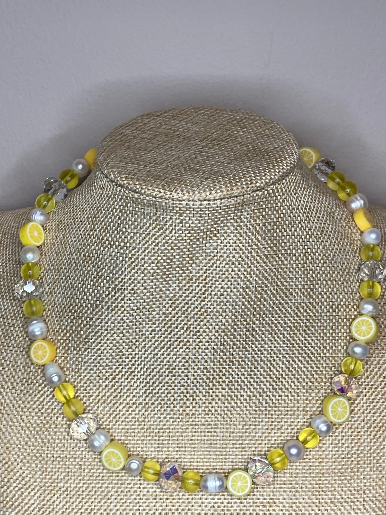 Lemon Beaded Necklace / Lemon Freshwater Pearl Necklace / Lemon Jewelry ...