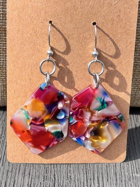 Rainbow Watercolor Tortoise Shell Beaded Earrings / Geometric Statement ...