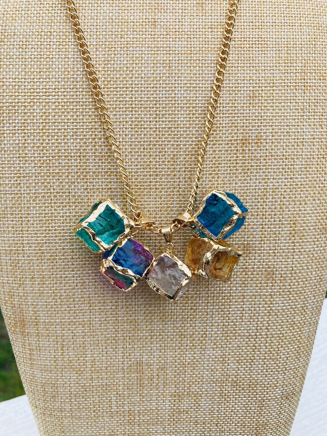 Natural Quartz Crystal Cube Pendant Necklace / Reiki Gemstone Cube ...