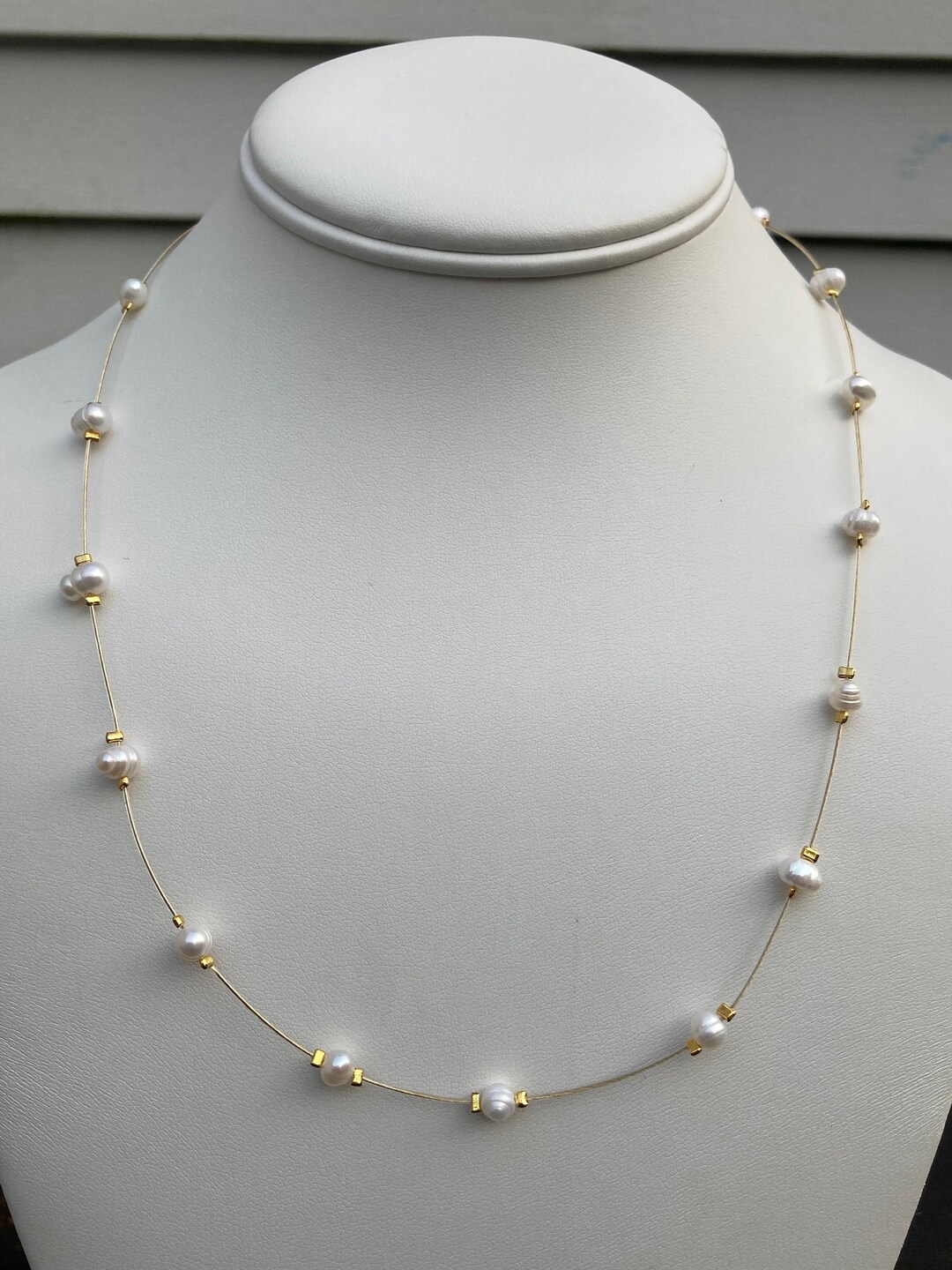 Illusion Pearl Necklace / Floating Pearl Necklace / Freshwater Pearls ...