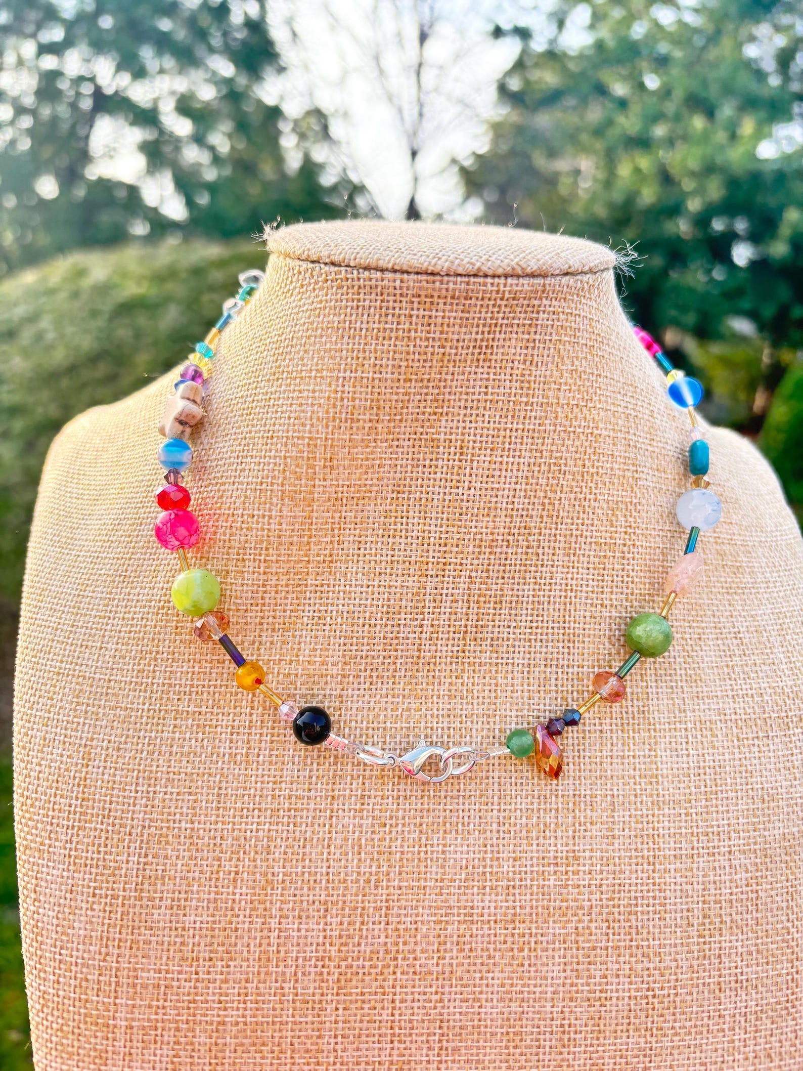 Boho Beaded Necklace / Mismatch Glass Stone Seed Bead Tubes Crystals - Etsy