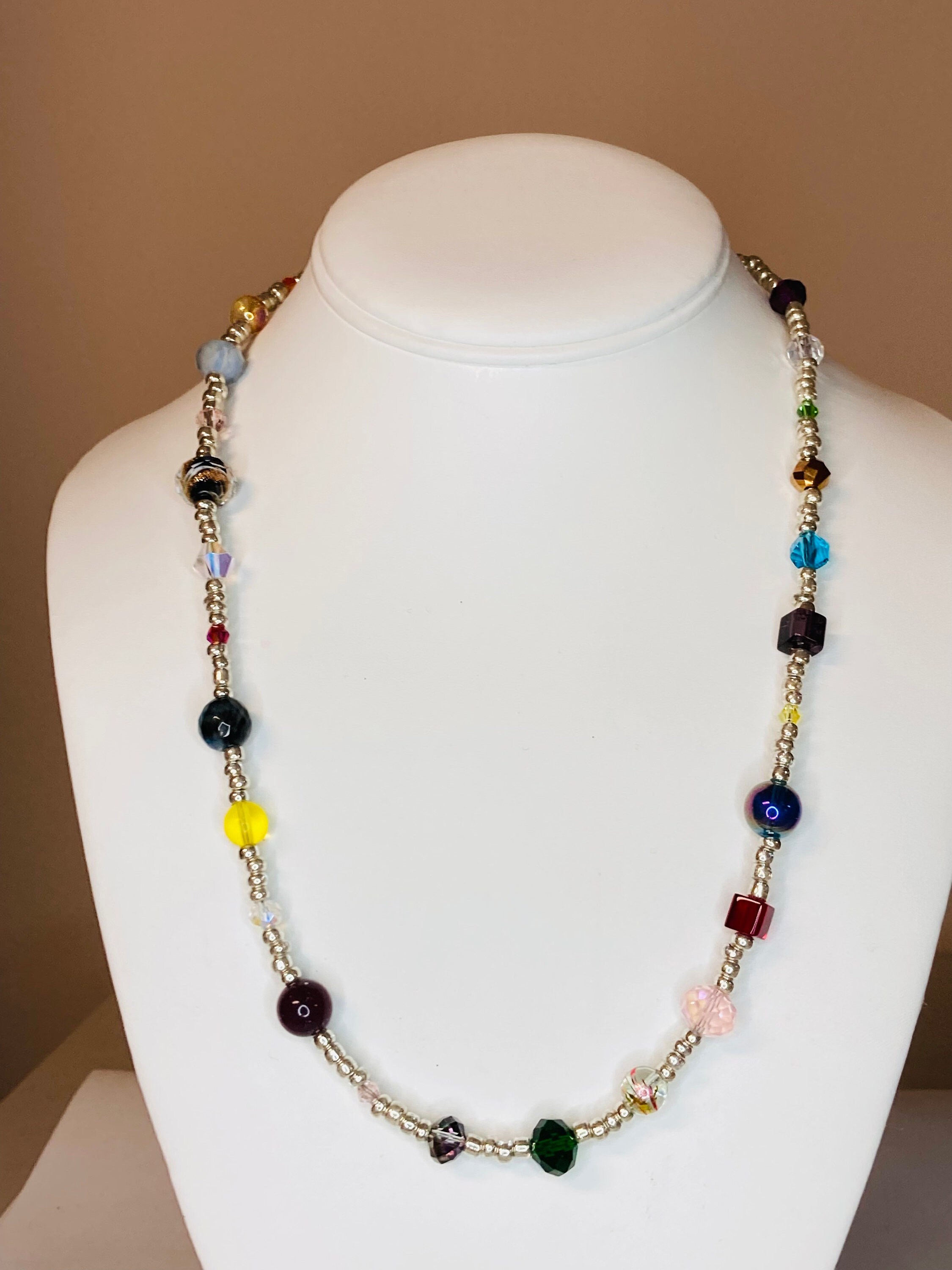 Calliope Necklace / Silver Seed Bead Necklace / Multi-gem Necklace ...
