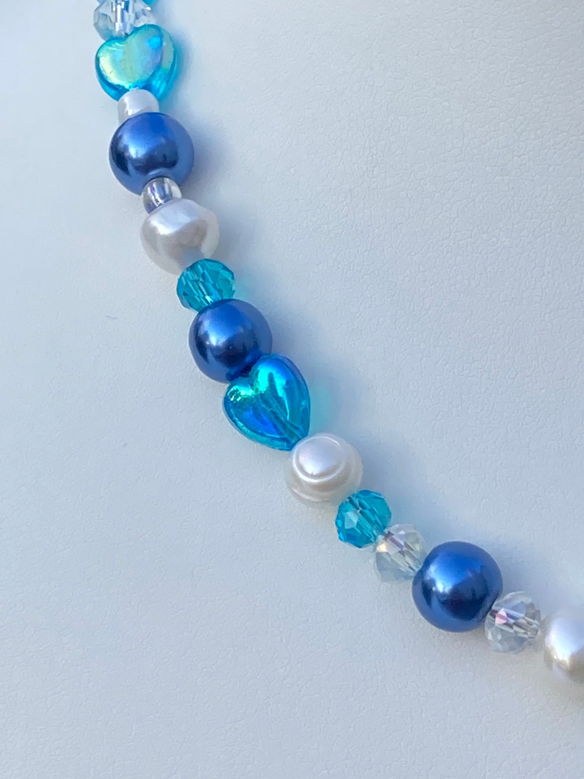 Blueberry Pearl Necklace / Blue Heart Necklace / Y2K Necklace ...