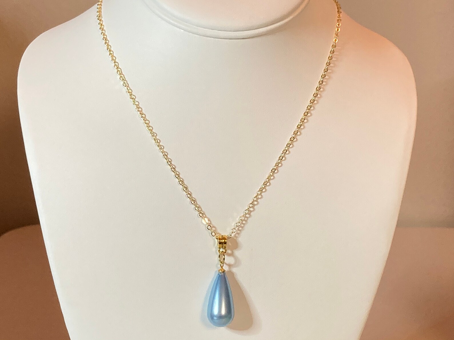 Baby Blue Teardrop Necklace / Pale Blue Teardrop Pearl | Etsy